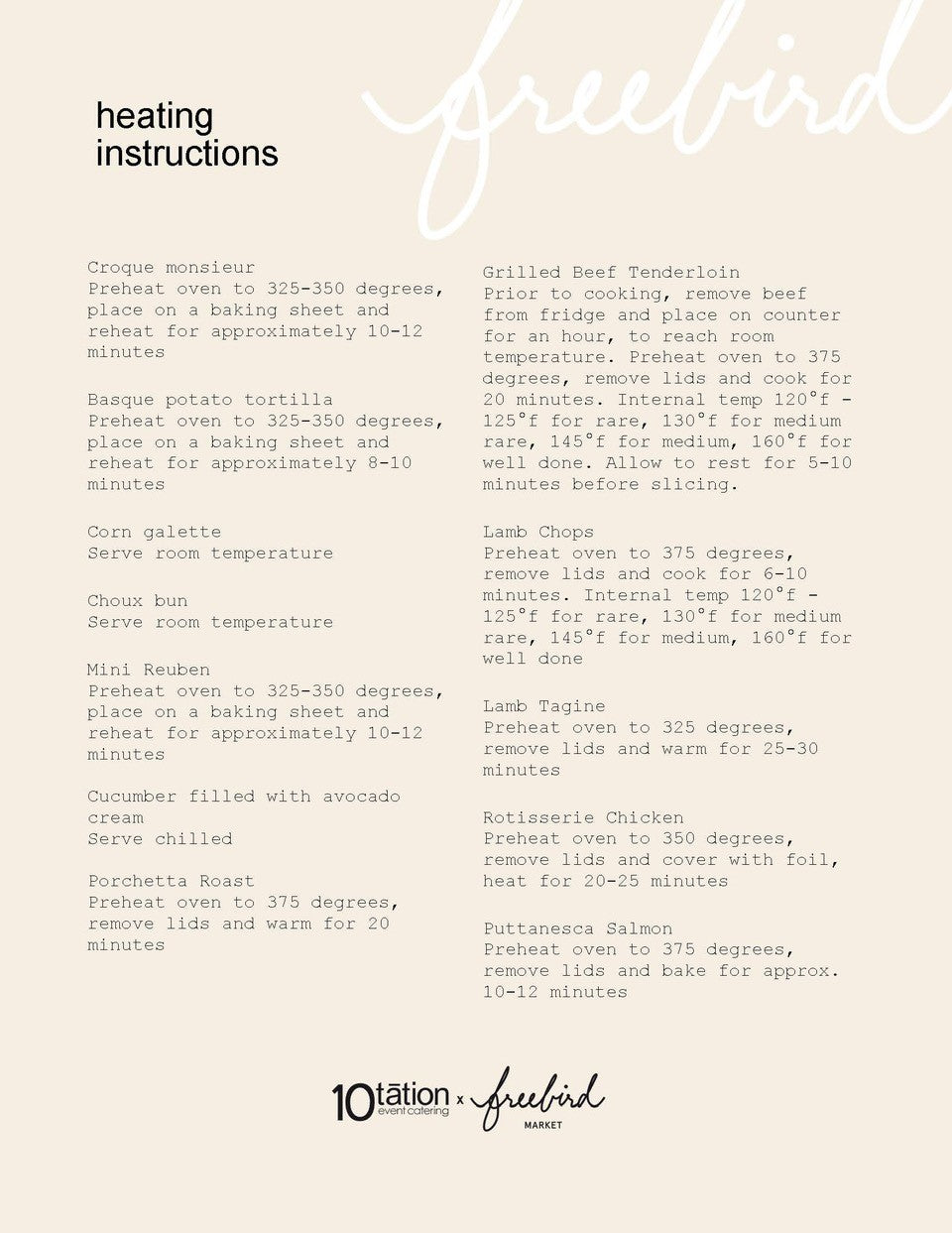 Reheating Instructions for Freebird Market’s Ready-to-Eat Food ...